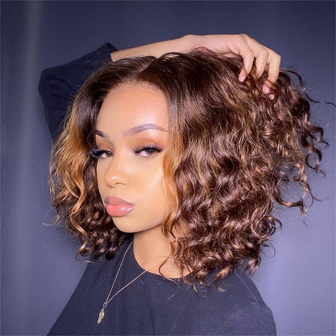 Perruque Sans Colle en Dentelle HD 5x5 à Ondes Naturelles et Ombré Bru ...