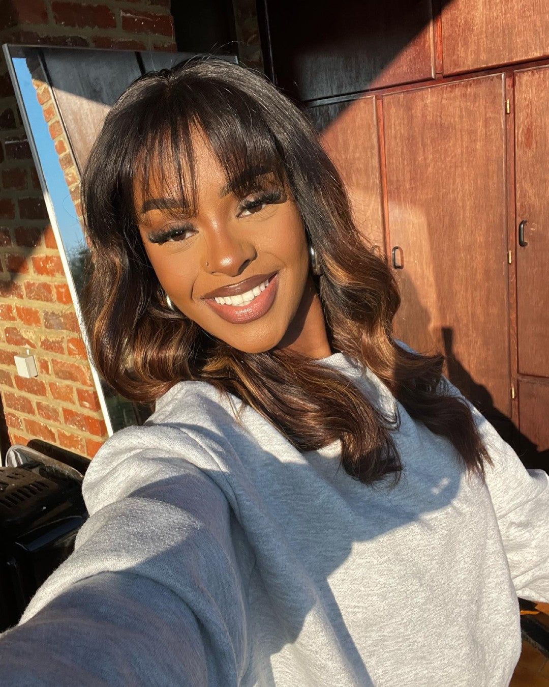 Perruque Lace Closure Wig 5x5 à reflets brun ombré avec frange – veluxehair