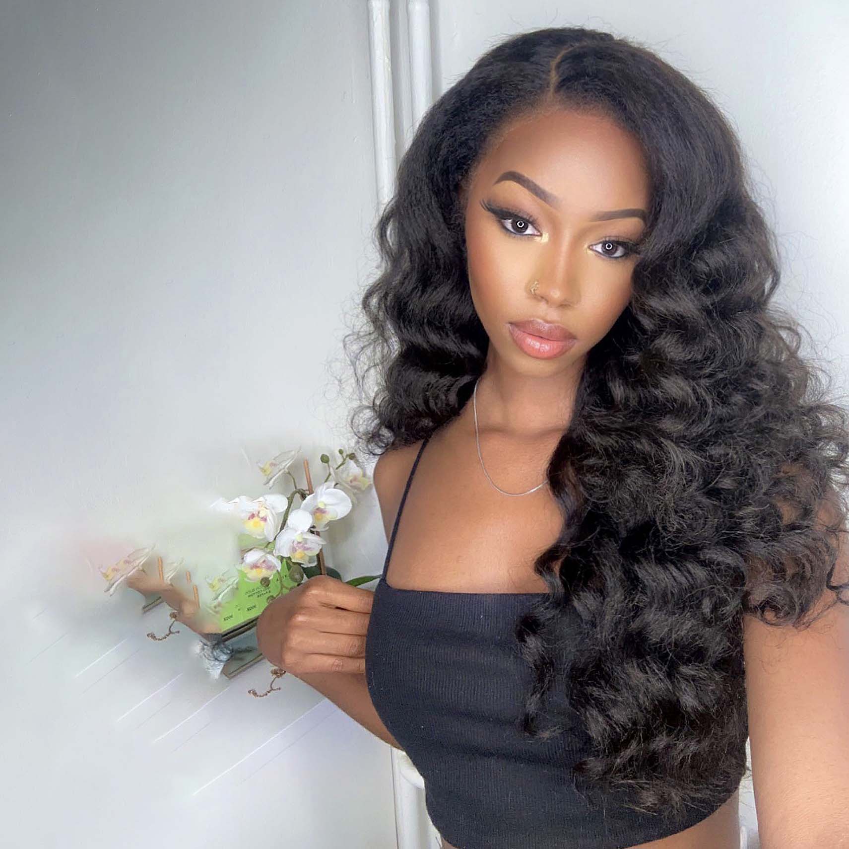 Perruque Frontale HD en Dentelle 13x4 avec Boucles Volumineuses et Bor ...